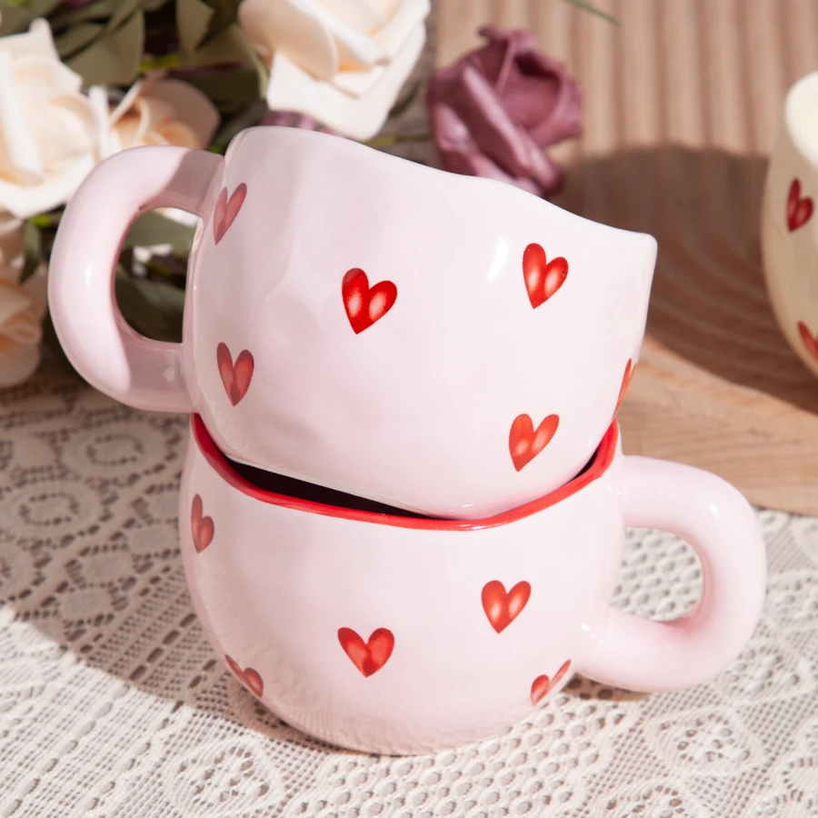 Customizable Heart Ceramic Mugs - Perfect Valentines Gift