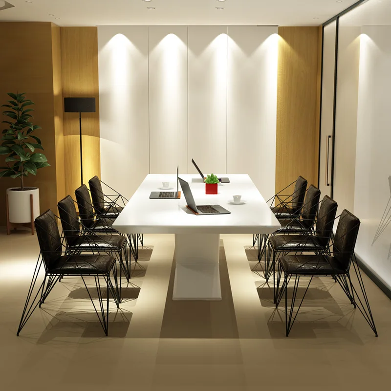 Modern Minimalist Office Furniture White Paint Conference Office Long ...