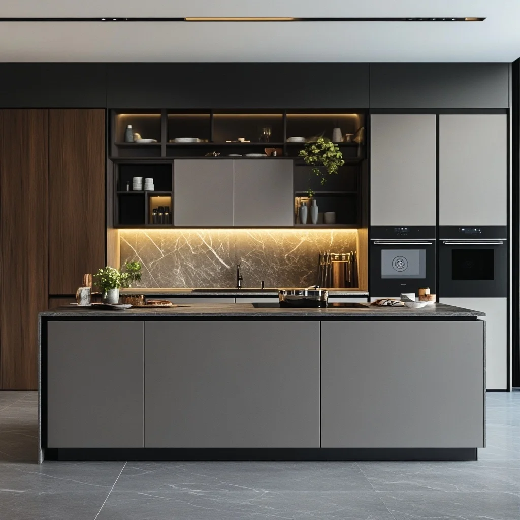 Modern Light Luxury Custom Kitchen Cabinet with Stainless Steel Stove ...