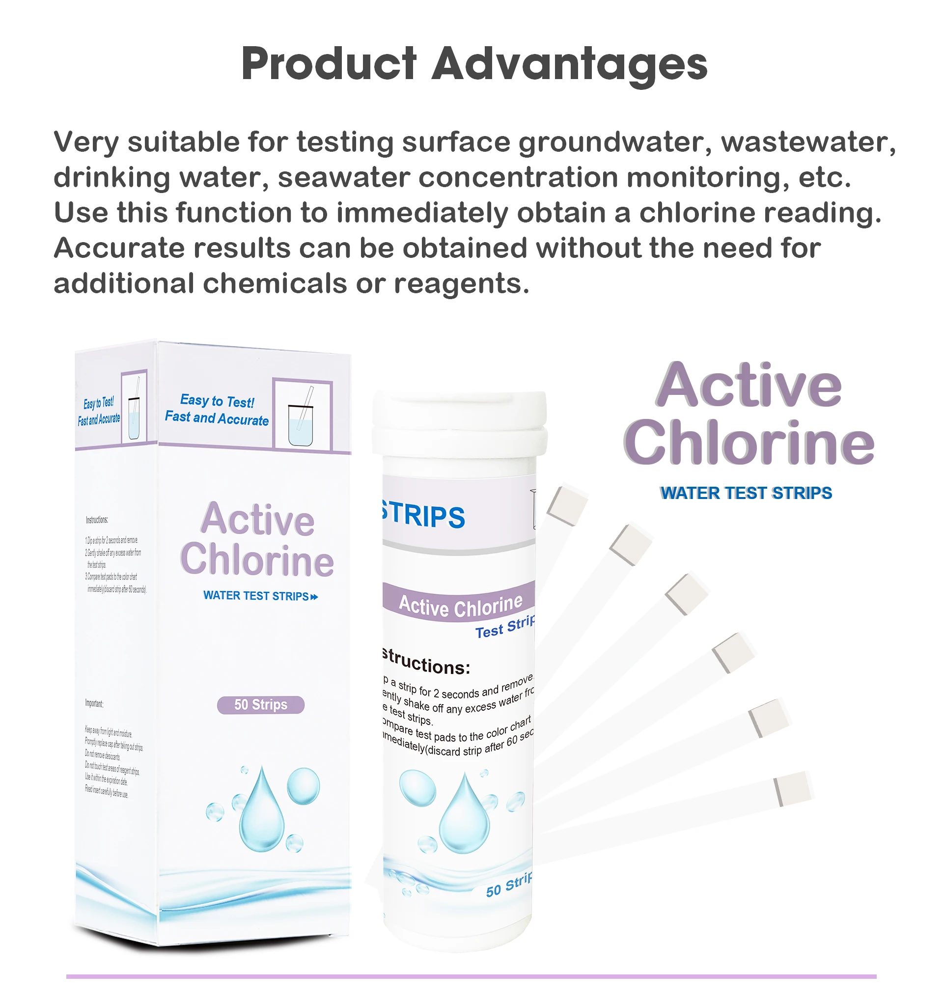 Active Chlorine Bleach Test Strips,0-2000 Ppm For Sanitizing And ...