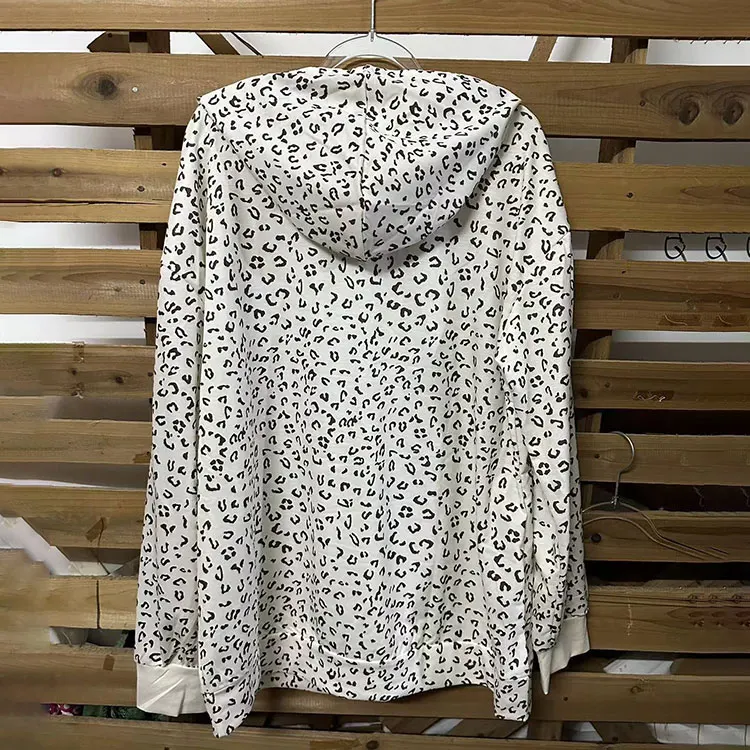 Autumn And Winter Casual White Drawstring Leopard Print Women Pullover Hoodies Cheetah Leopard ...