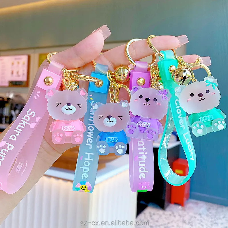 2022 Fashion Cute Cartoon Jelly Glaze Bear Key Chain Keyring Lanyard ...