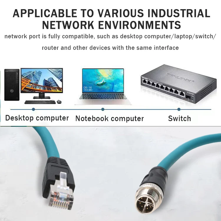 M12 X-coded 8pin To Rj45 Gigabit Ethernet Interface Cat6 Shielded Cable ...