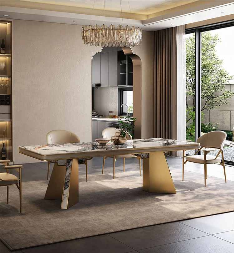Puruo Luxury Dining Room Furniture with Metal Frames Brushed Gold Leg ...