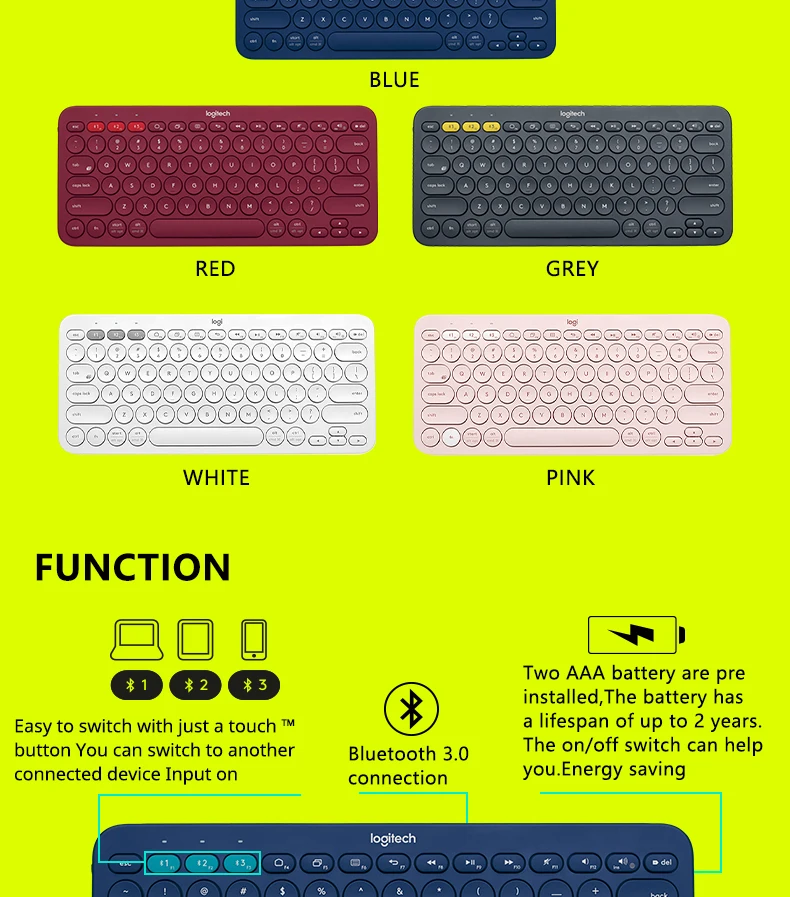 Logitech K380 Wireless Keyboard Multi Device Bluetooth Multi Color For Mac Computer Laptop Mini