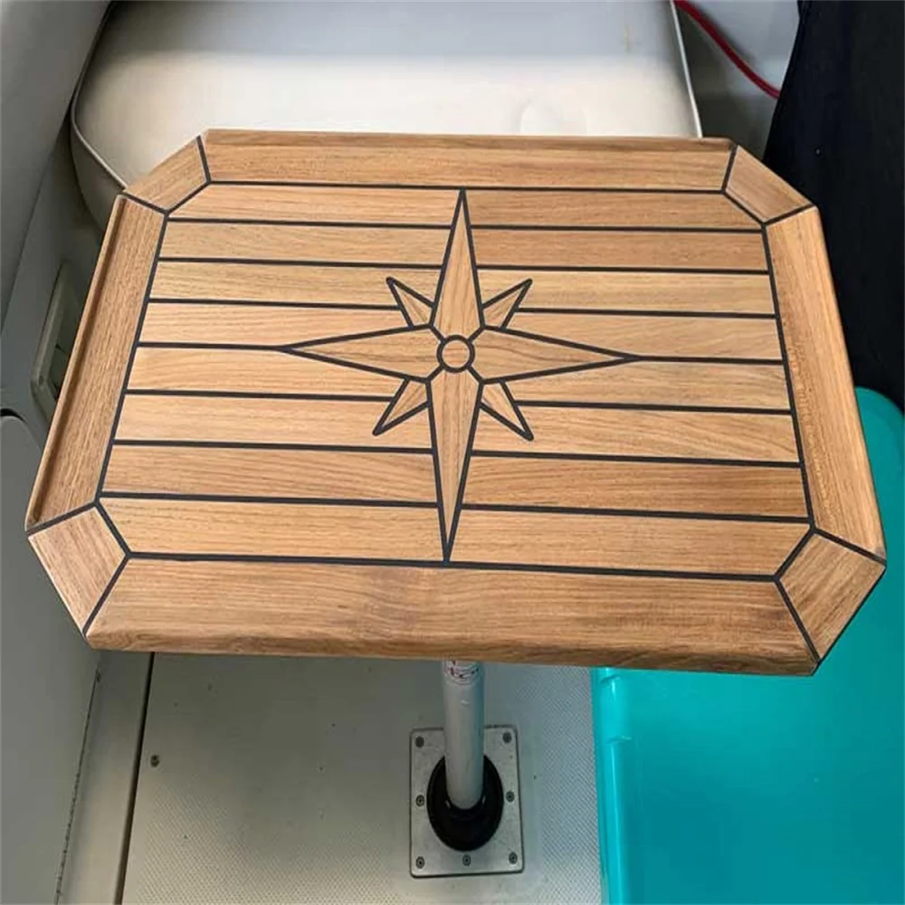 Boat Rectangular Teak Table Top Star Inlay Square Corner 4 Sizes Marine ...