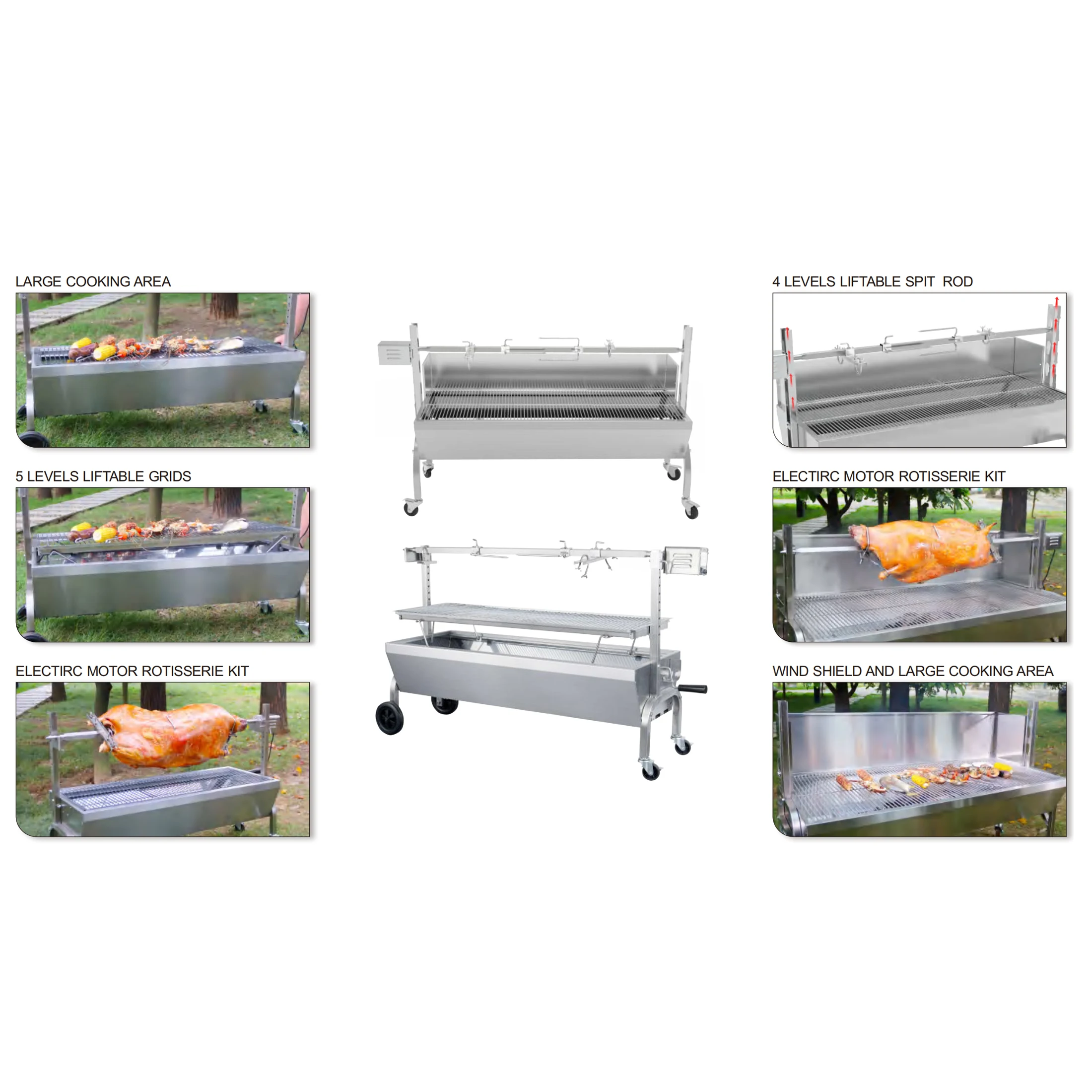 Factory Sale 1.5M BBQ Oven Spit Roaster Outdoor Motorised Charcoal ...