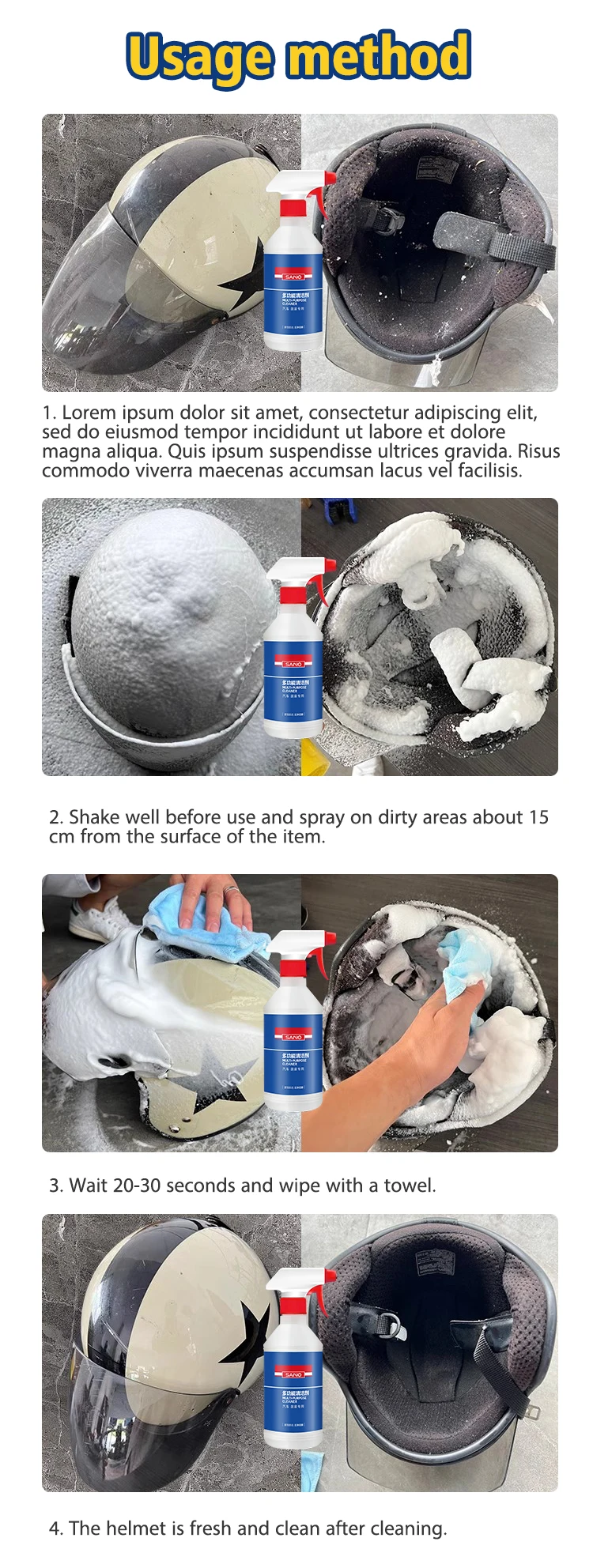 SANVO Helmet Cleaner Spray Foam Car Care All Purpose Cleaner Spray ...