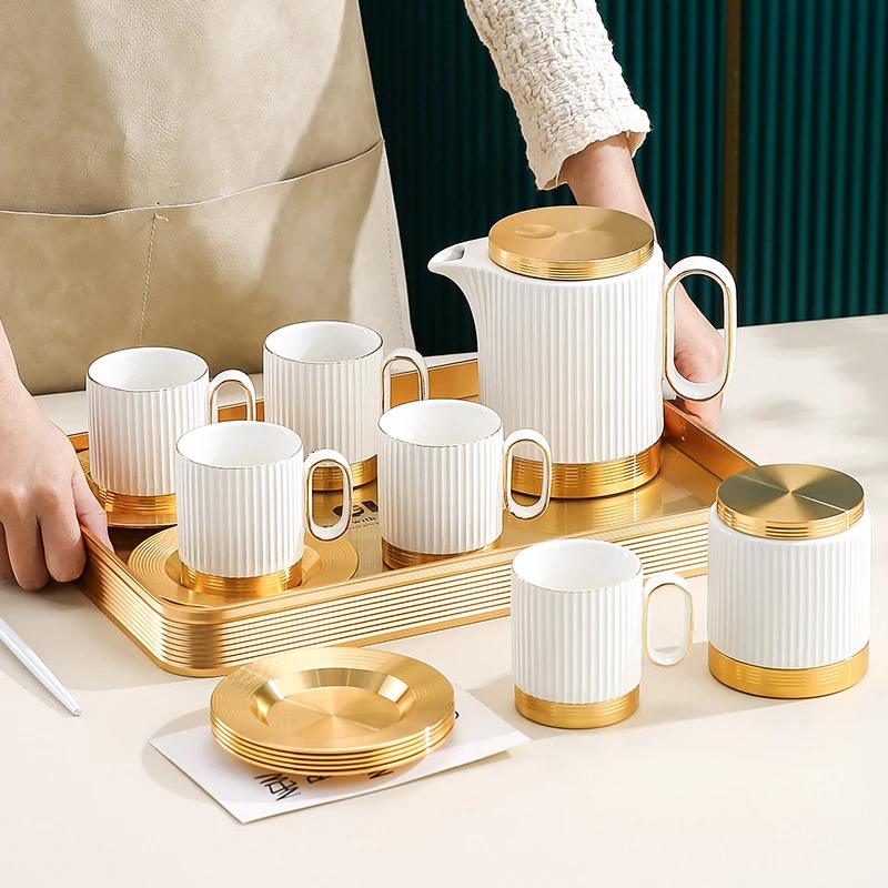 Modern Gold Plating Afternoon Tea Kettle Water Jug Porcelain Coffee Cup ...