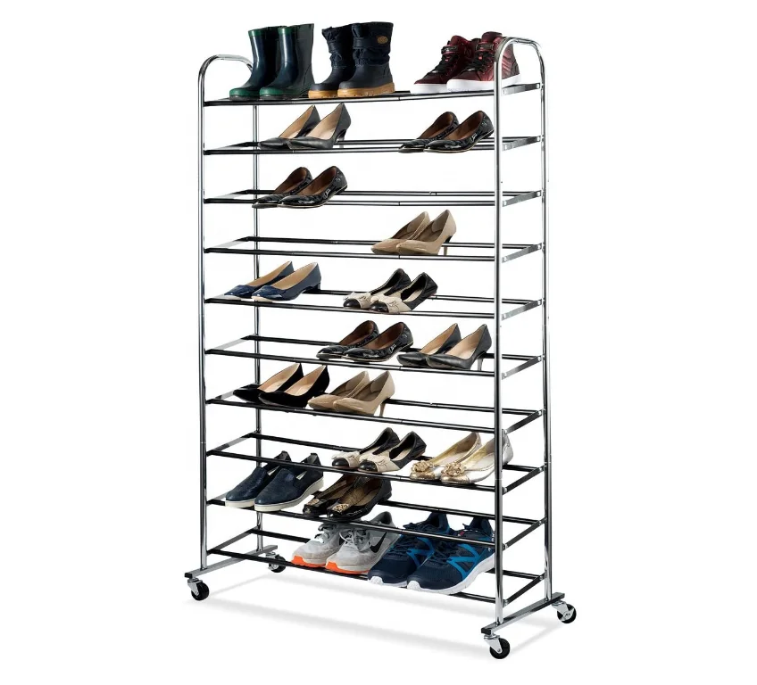 10 Tier 40 Pair Rolling Commercial Luxury Shoe Rack Shoe Cabinet With ...