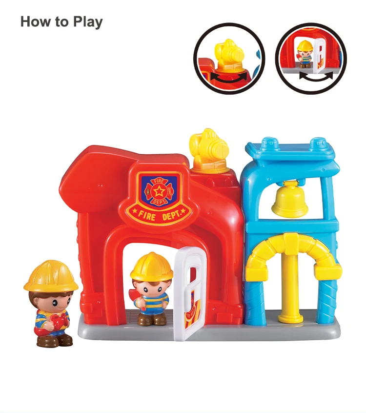 Pretend Play Cartoon Fire Station Play Set Toy For Kids Mimic The Fire ...