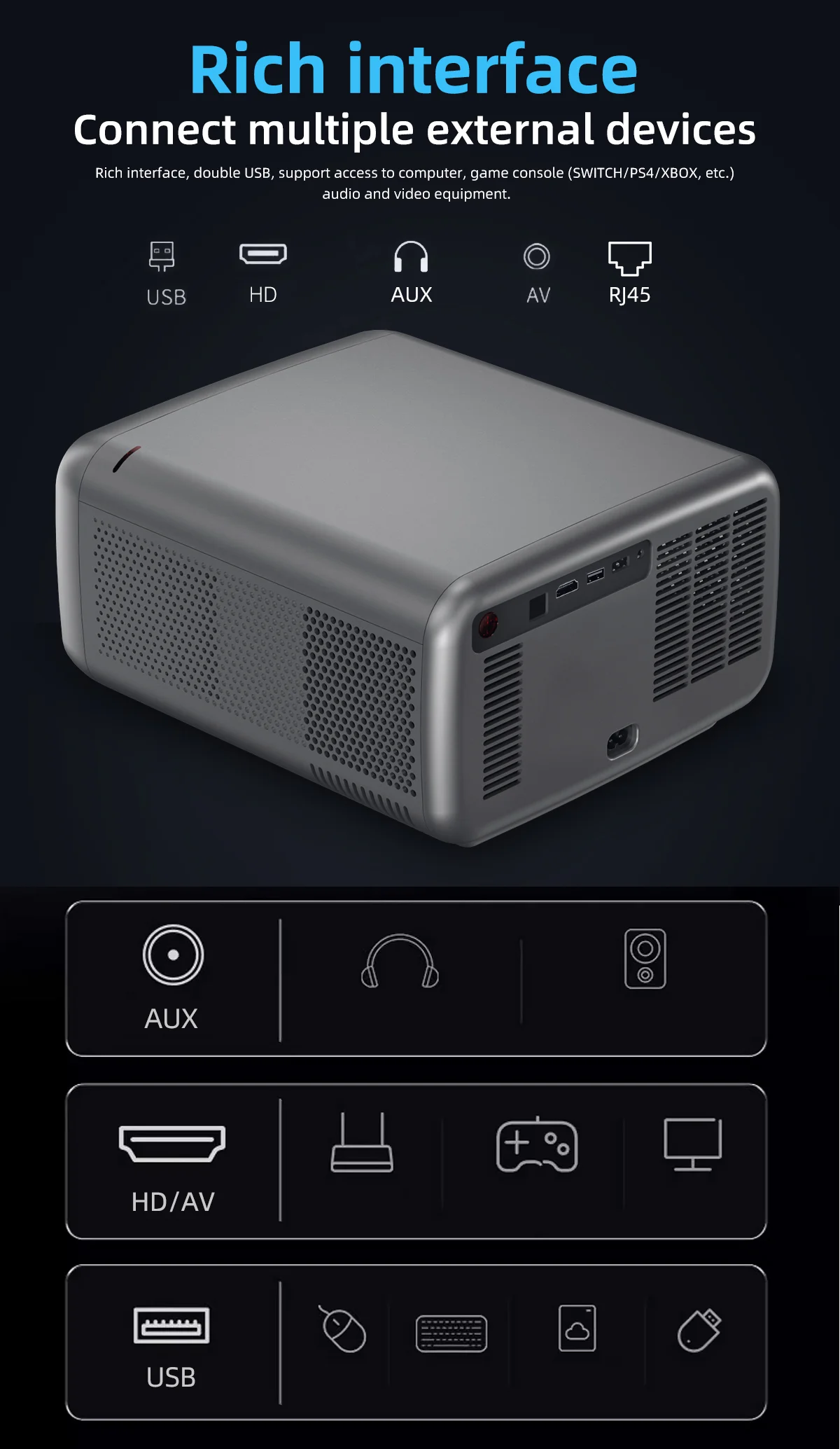 8K Projector - Cubelite Full HD 1080P Mini Beamer for Home