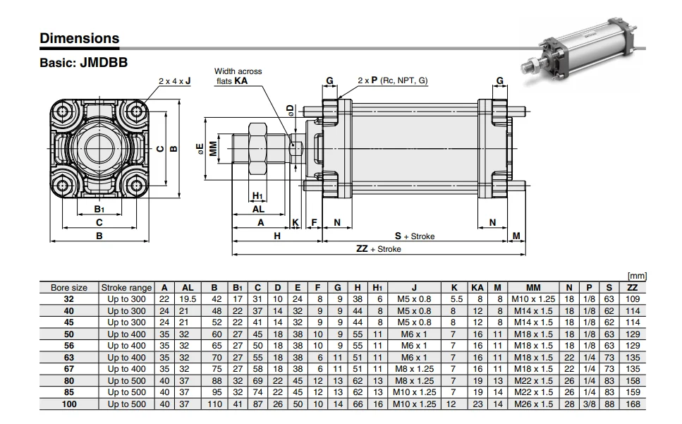 Jmb32 Series Air Cylinder Jmdbb32-150/175/200/250/300 - Buy Jmb32 Series Air Cylinder,Mdbb32 ...