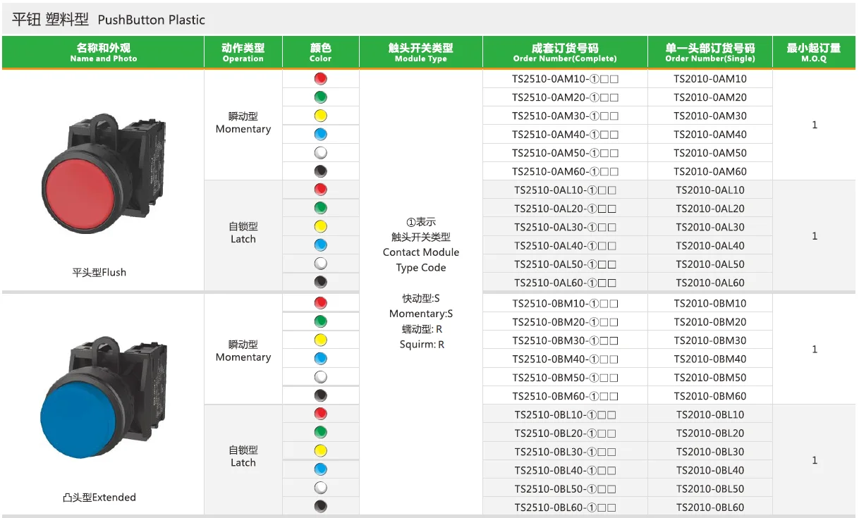 SUPU TS2 Series Push Button Plastic - Reliable Industrial Switch
