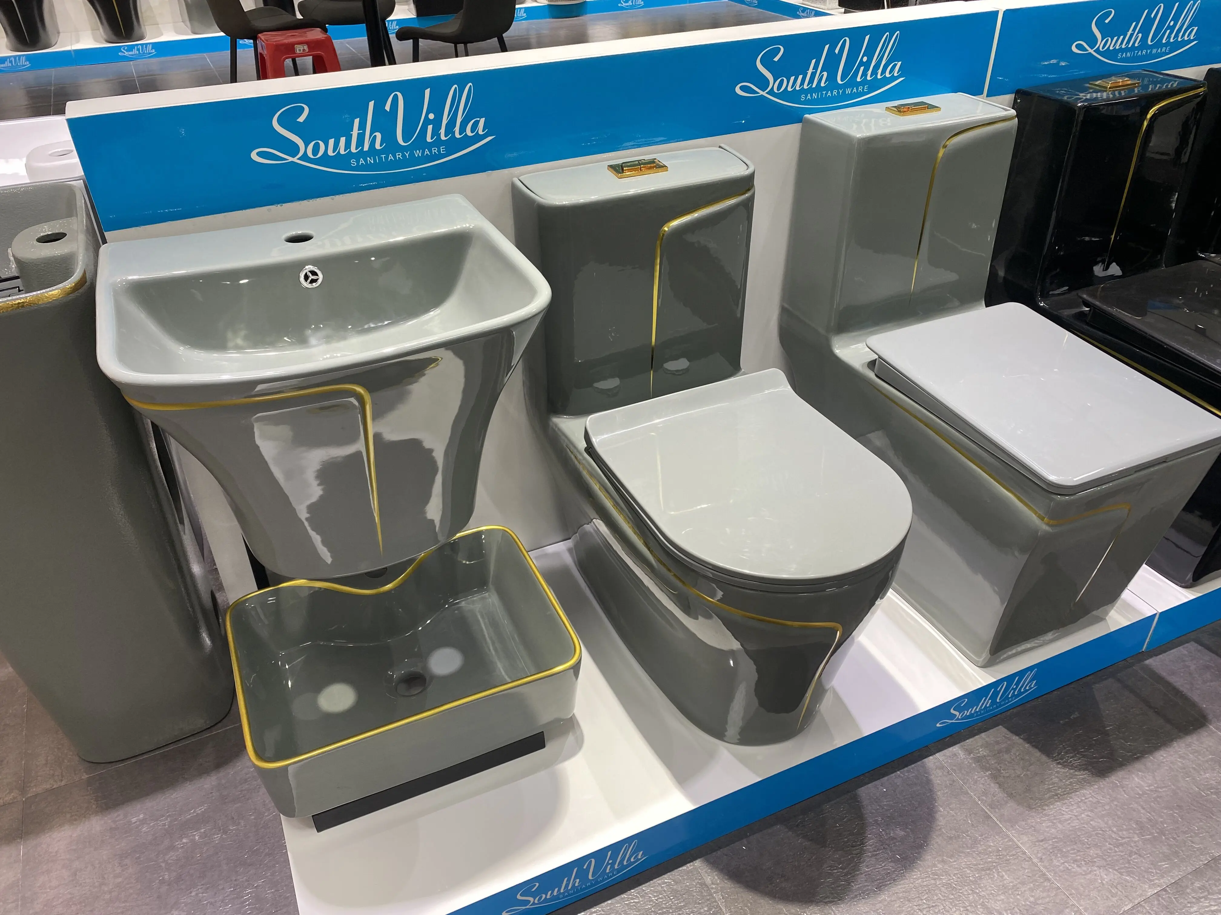 Gray Gold Line Luxury Design WC Floor Mounted Water Closet Wash Basin ...