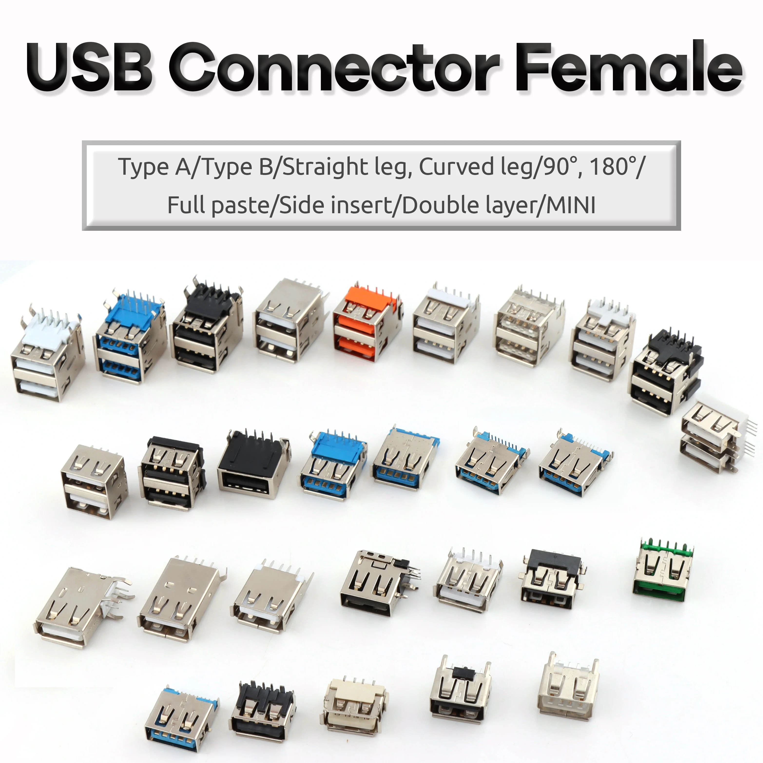 Double Rows Usb Female Connector Vertical Dip 4+14 Pins Female Usb Type ...