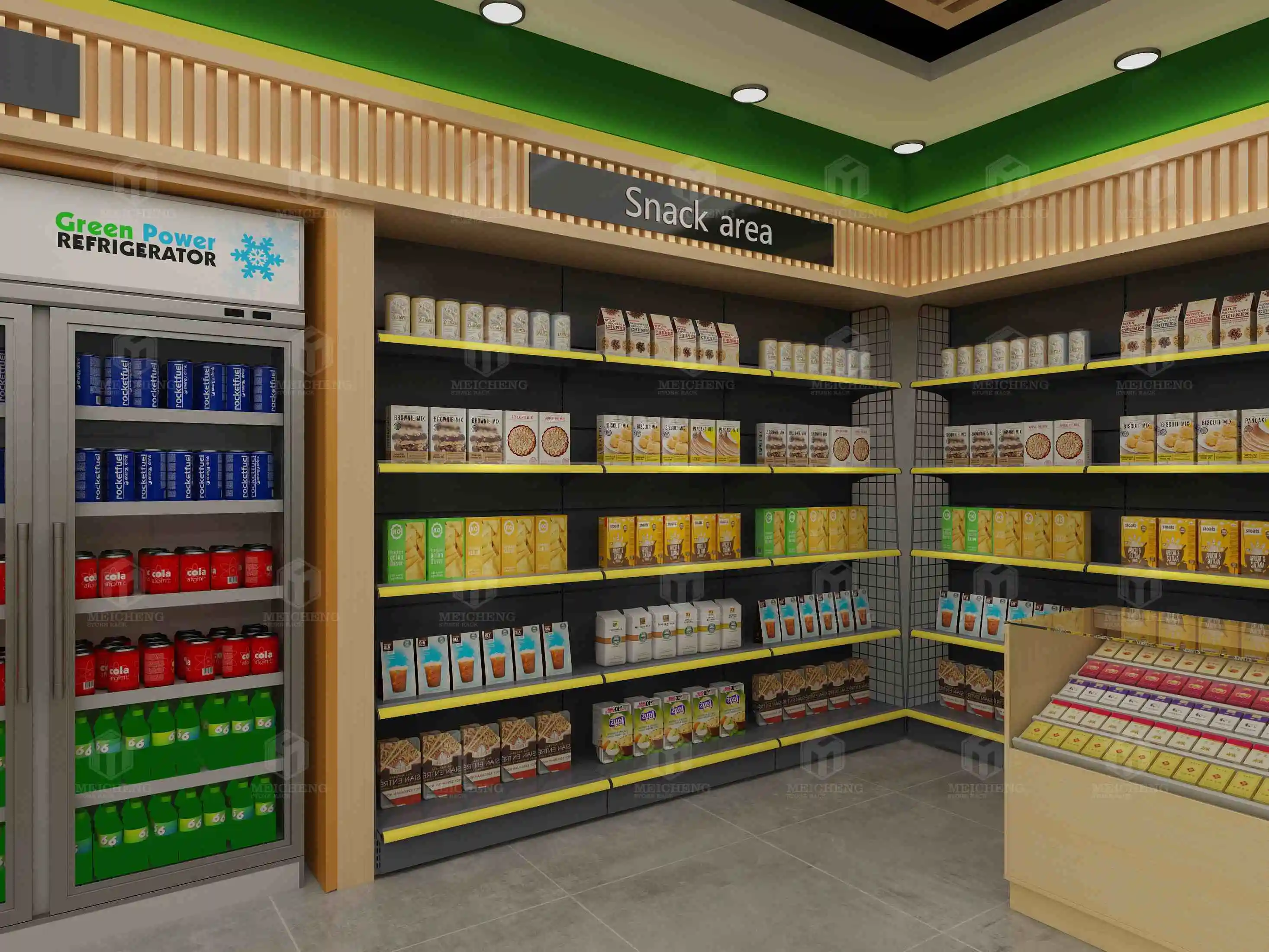 Meicheng Custom Supermarket Layout Kiosk Stands Rack Shelf Supermarket Display Stand Shelf ...