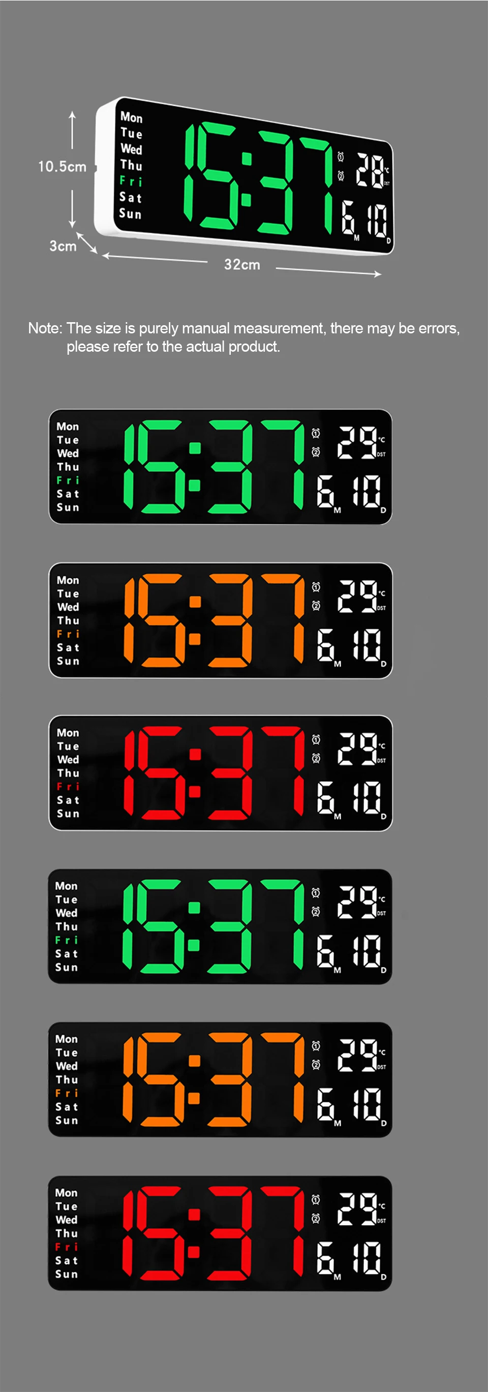 13inch Large Led Digital Wall Clock Remote Control Temp Date Week ...