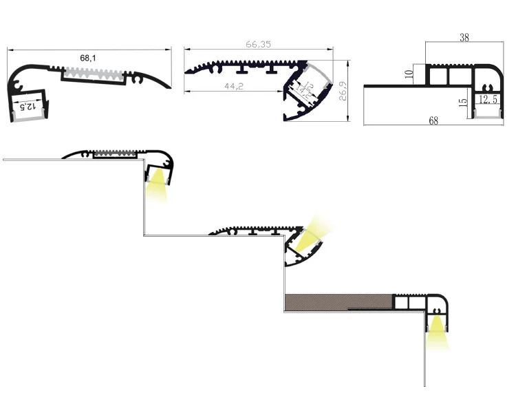 Stairs Led Profile Led Strip Stair Nosing Aluminium Profiles Light ...