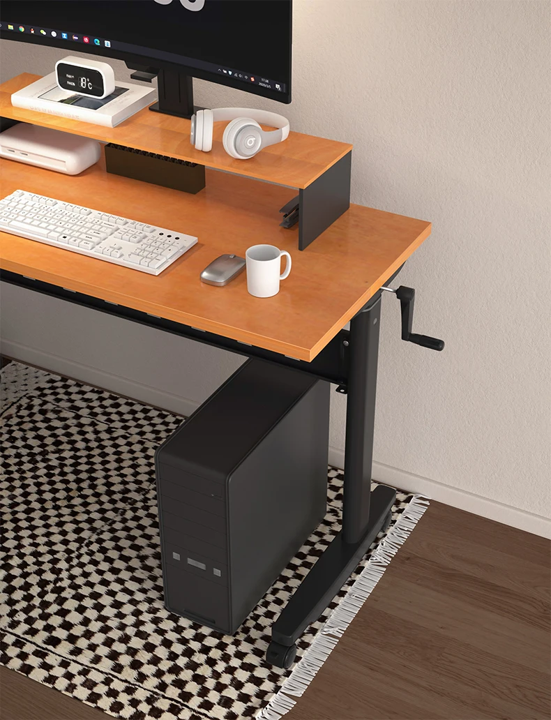 Manual Height Adjust Sit To Stand Desk Table 120kg Wooden Timotion Hand ...