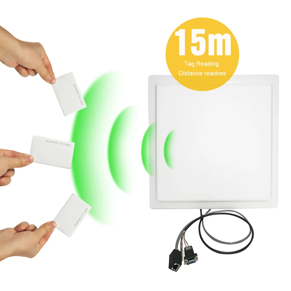 15m UHF RFID Reader UHF 12dbi Antenna 15m Long Range Read Distance Passive Car Parking RFID UHF ...