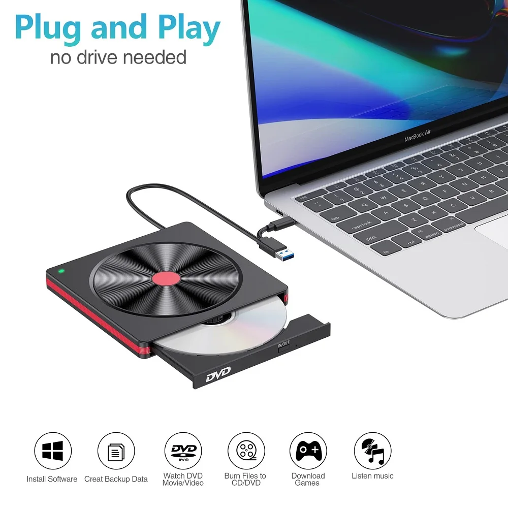 High Speed 3D Blu-Ray DVD CD Player - External Dvd Drive