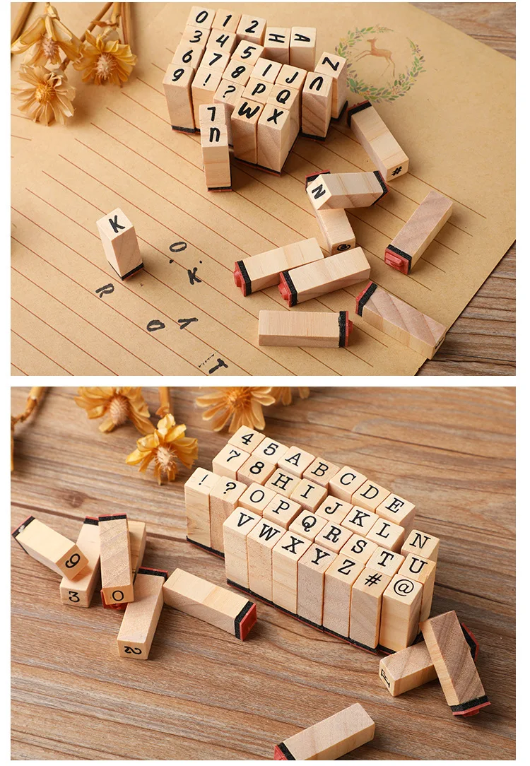 40 Piece Creative Wooden Stamp Set - DIY Fun & Office Use