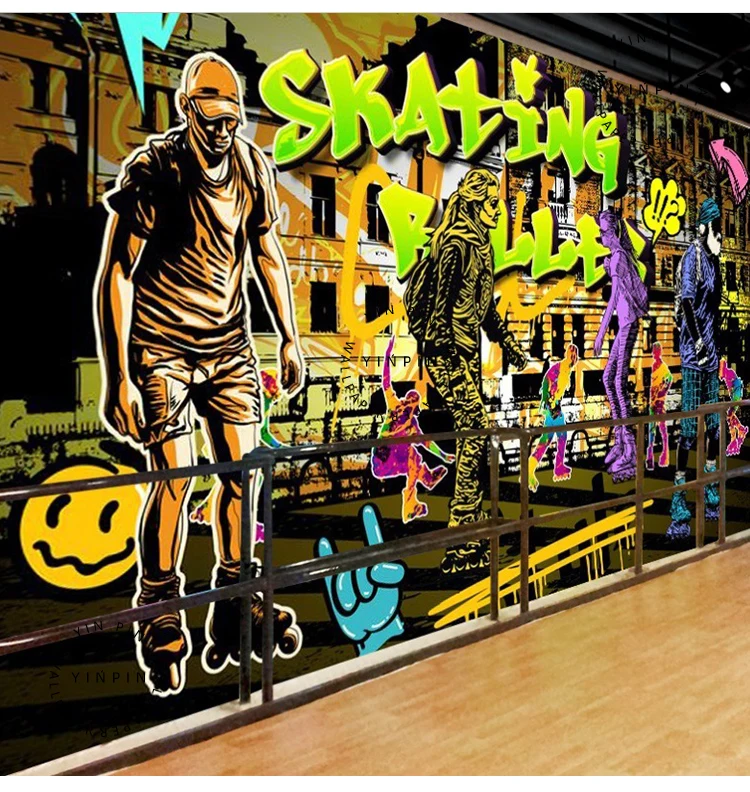 Roller Skating Graffiti Wall Painting - Interior 3D Wallpaper