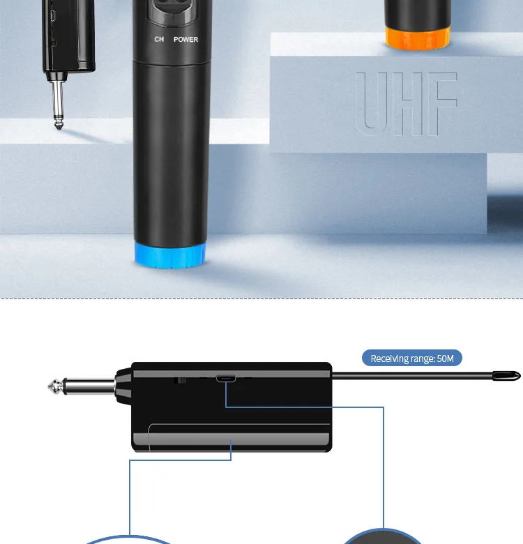 Universal Uhf Wireless Microphone Automatic Frequency Modulation Dual Channel Plastic Handheld ...