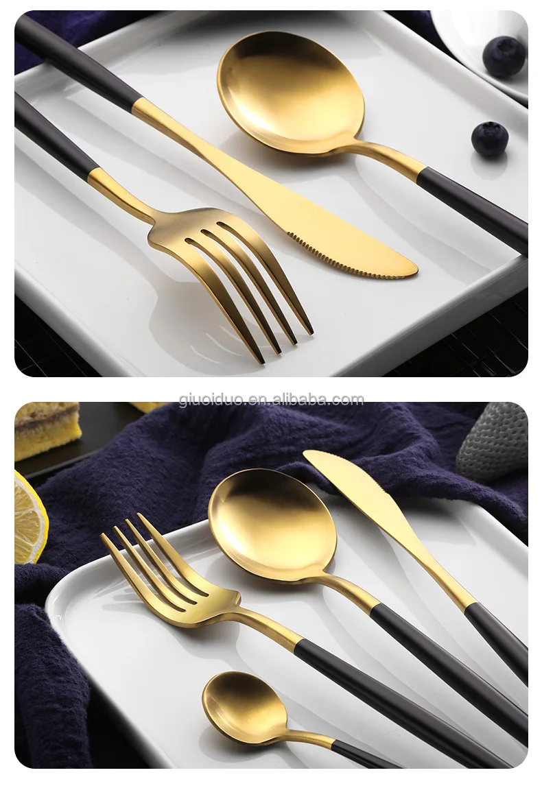 304 Northern Europe Style Heavy Duty Gold Stainless Steel Cutlery Set ...