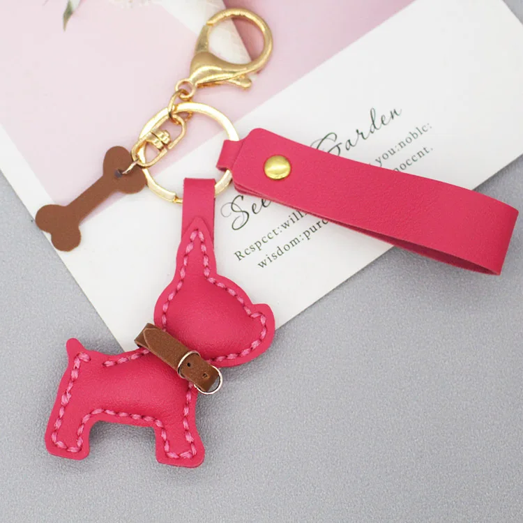 Diy Material Package Bulldog Keychain PU Leather Dog Keychains for ...