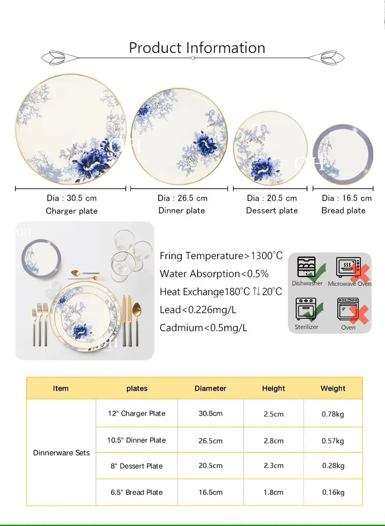 Modern Luxury Blue Floral Contemporary Dinner Set Fine Bone China ...