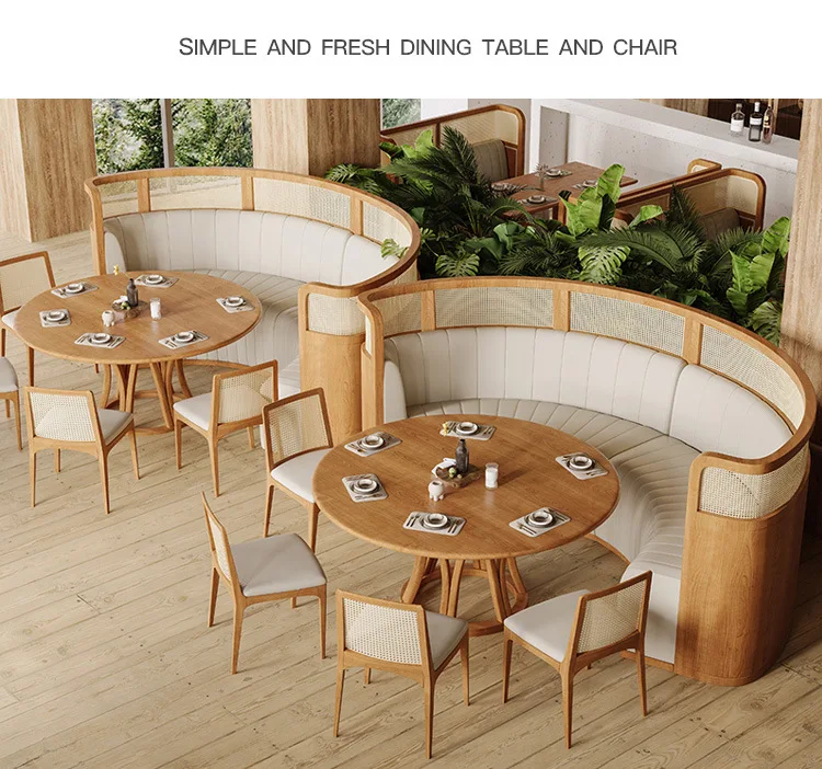 Customized Size Rattan Back Wooden Half Circle Restaurant Booth Seating ...