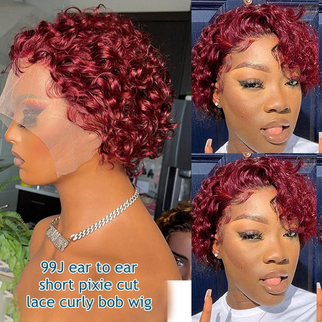 Pixie Cut Short Full Lace Wig,180% Glueless Short Curly Lace Bob Wigs ...