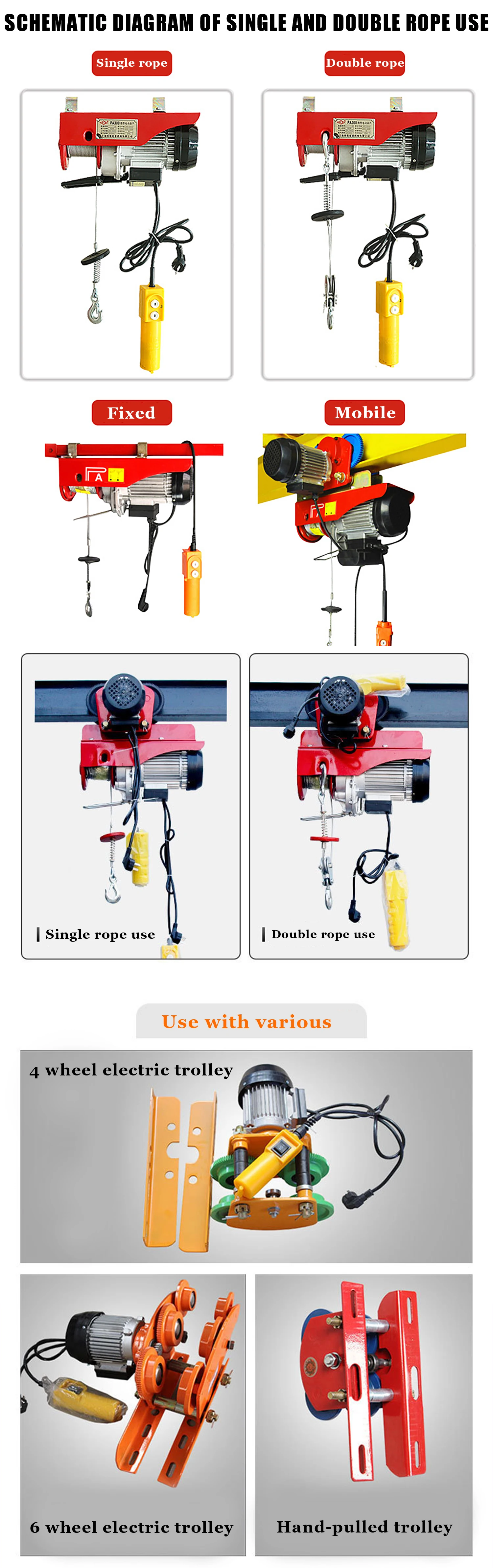 Hot Sale Small Capacity Micro Electric Rope Hoist 800kg Remote Control ...