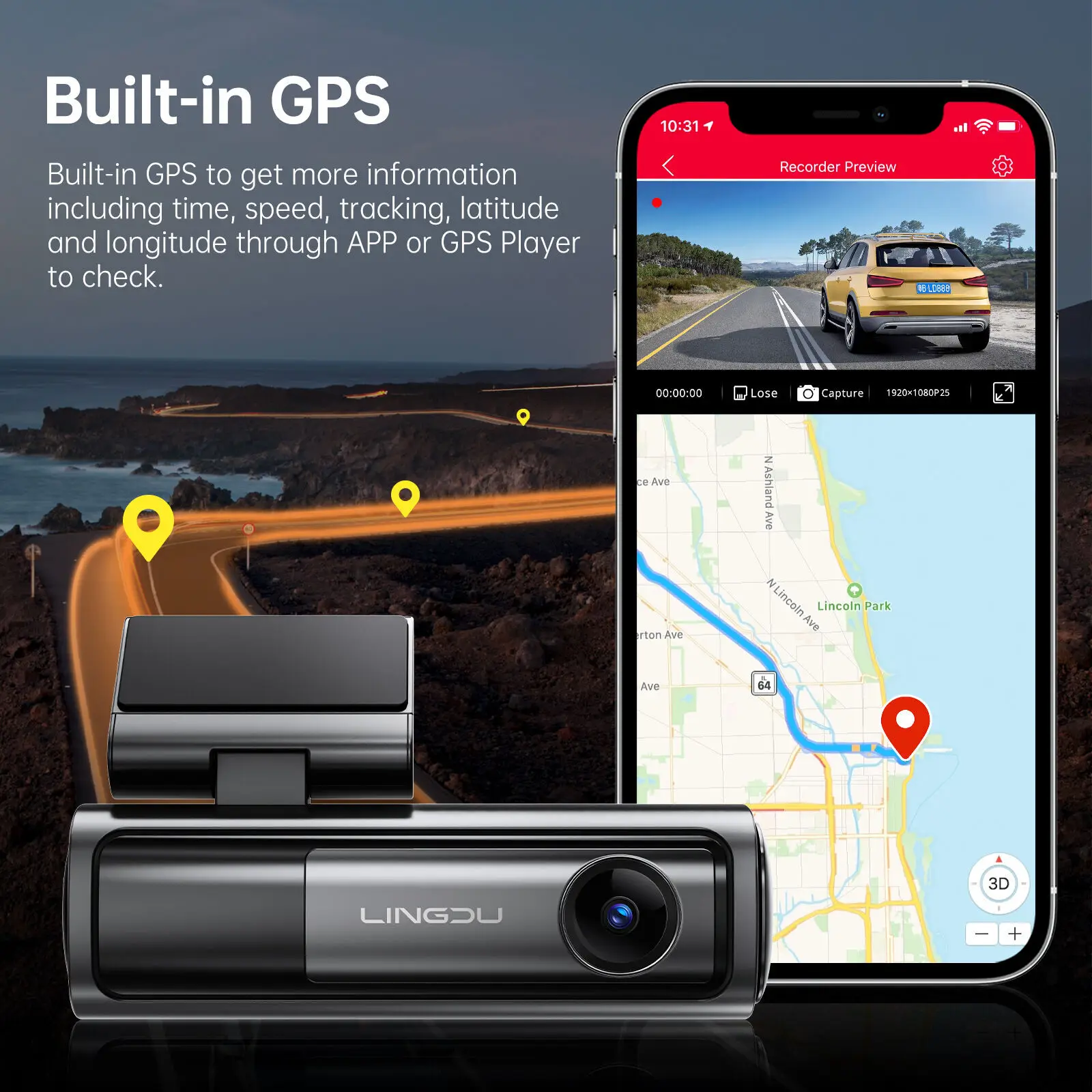 5K Driving Recorder - LINGDU Car DVR with 5G GPS Tracker