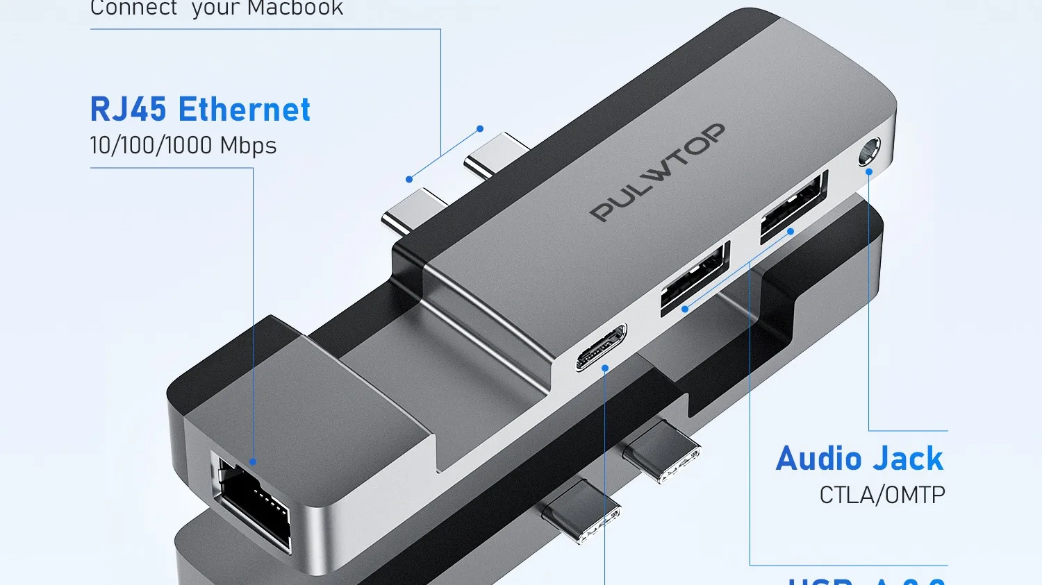 Pulwtop Thunderbolt 3 Docking Station Usb 3.0 Hub 4 Port Usb Splitter ...