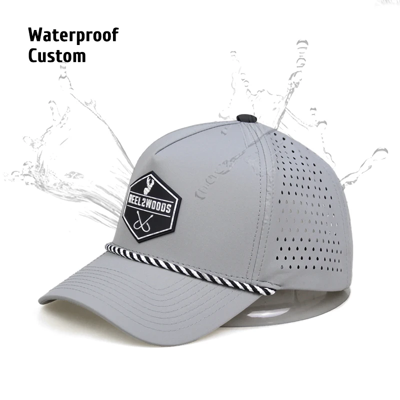 Custom Logo Rubber Patch Logo Nylon Performance Holes Sport Women Five 5 Panel Hydro Waterproof ...