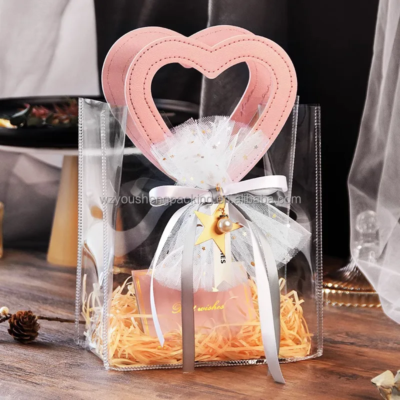 Ins Style Wholesale Clear Plastic Gift Bags With Leather Handle ...