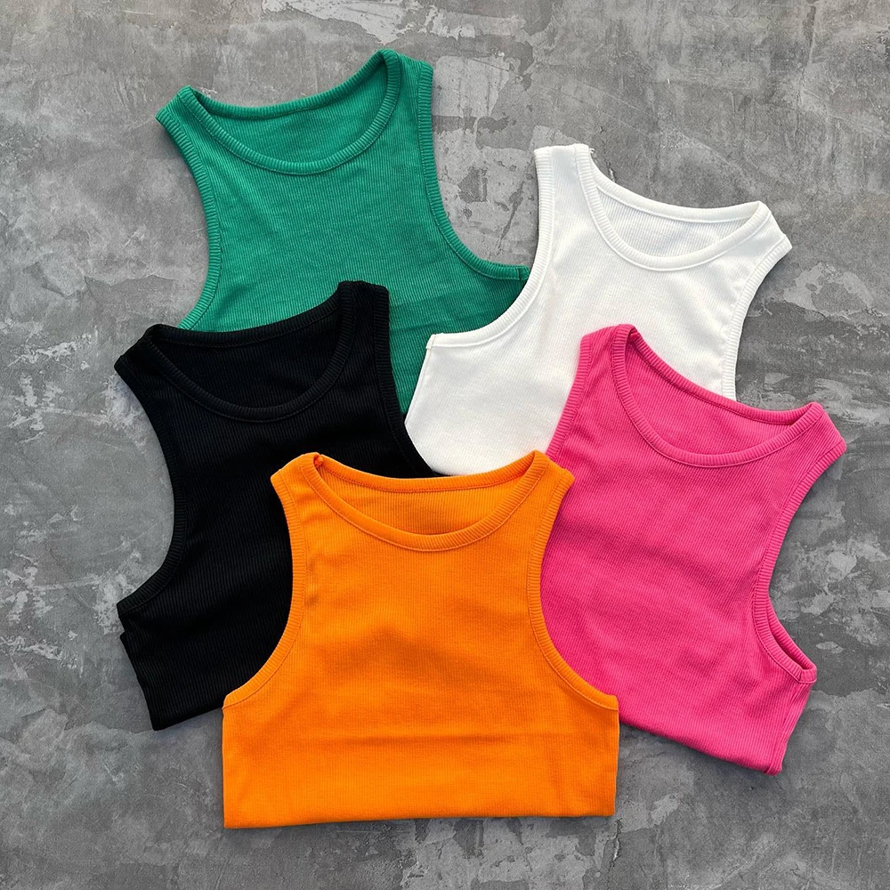 High Quality Cotton Crop Tops For Women Sleeveless Crew Neck Vest ...