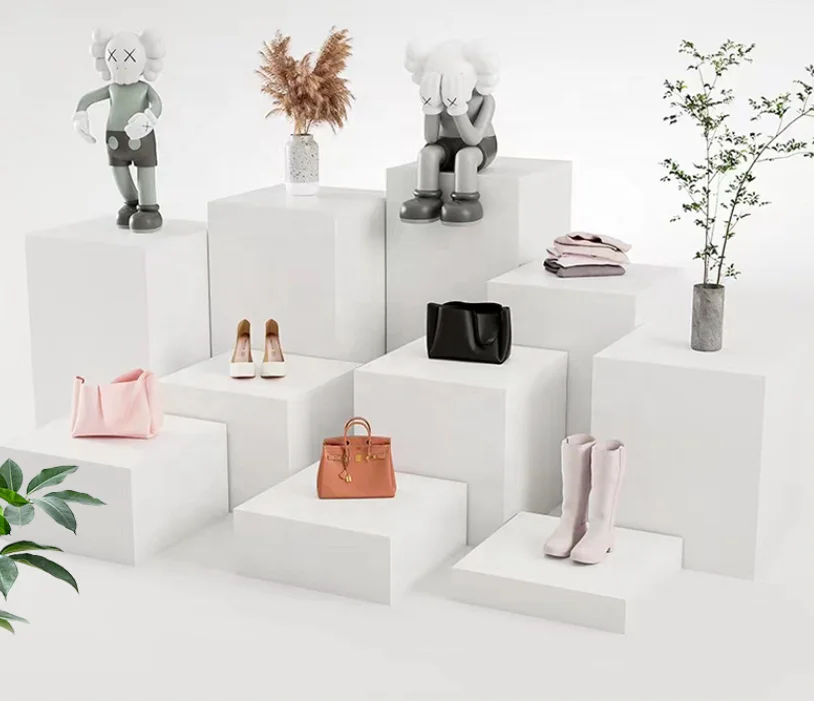 White Square Acrylic Riser Cube Cold Meal Stand Tea Break Cake Snack ...