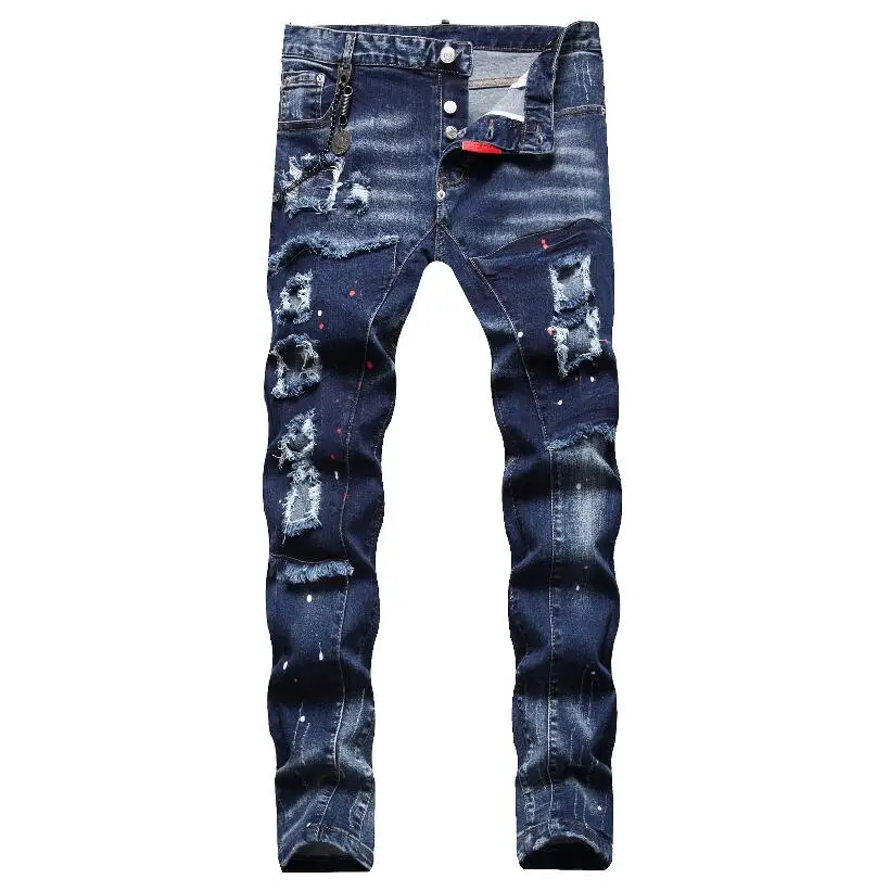 Men Skinny Ripped Jeans Dsq European Style Stretch Brand Men Slim Holes ...
