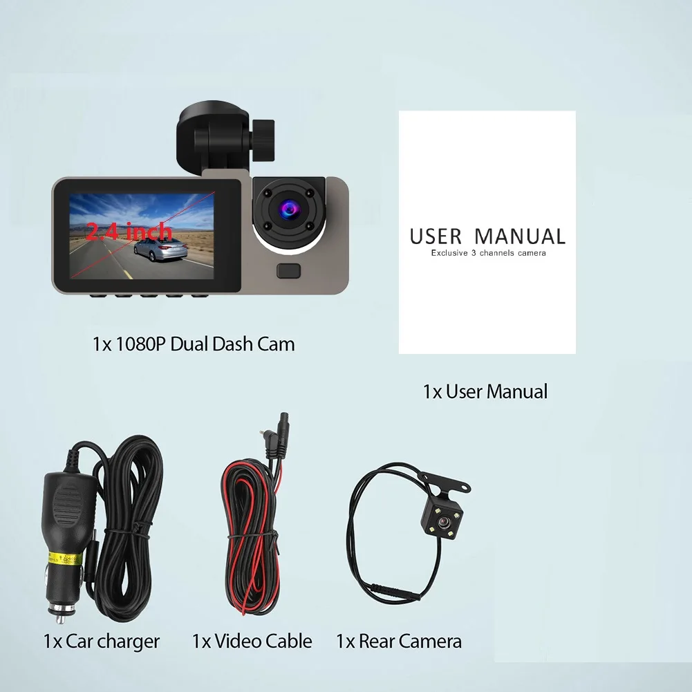 The New Car Video Recorder 3 Camera Dash Cam 1080p Vehicle Black Box ...