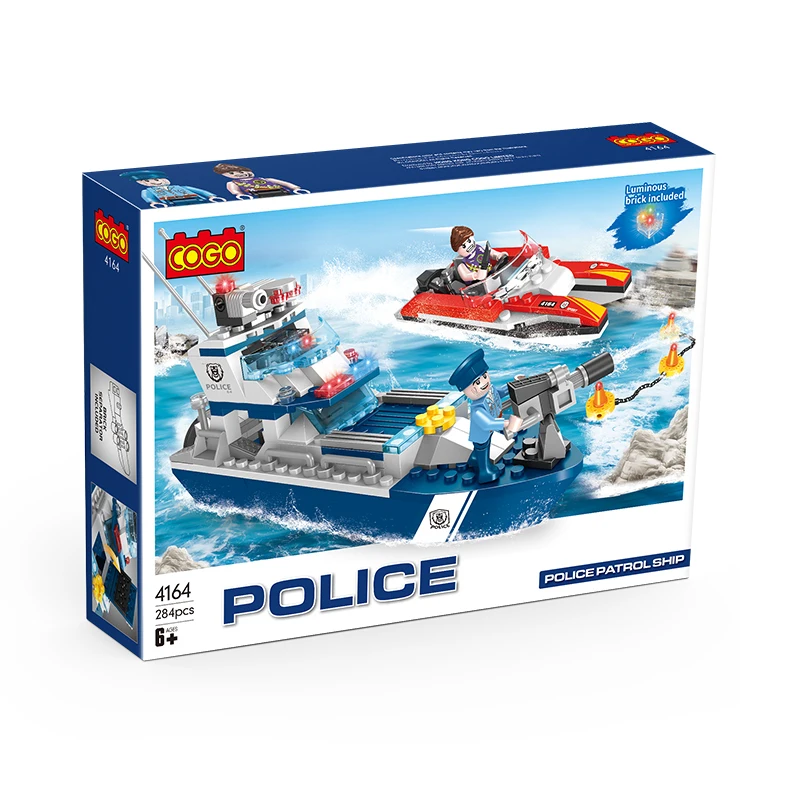 Cogo Police Patrol Ship Kids Building Blocks City Police Station Build ...