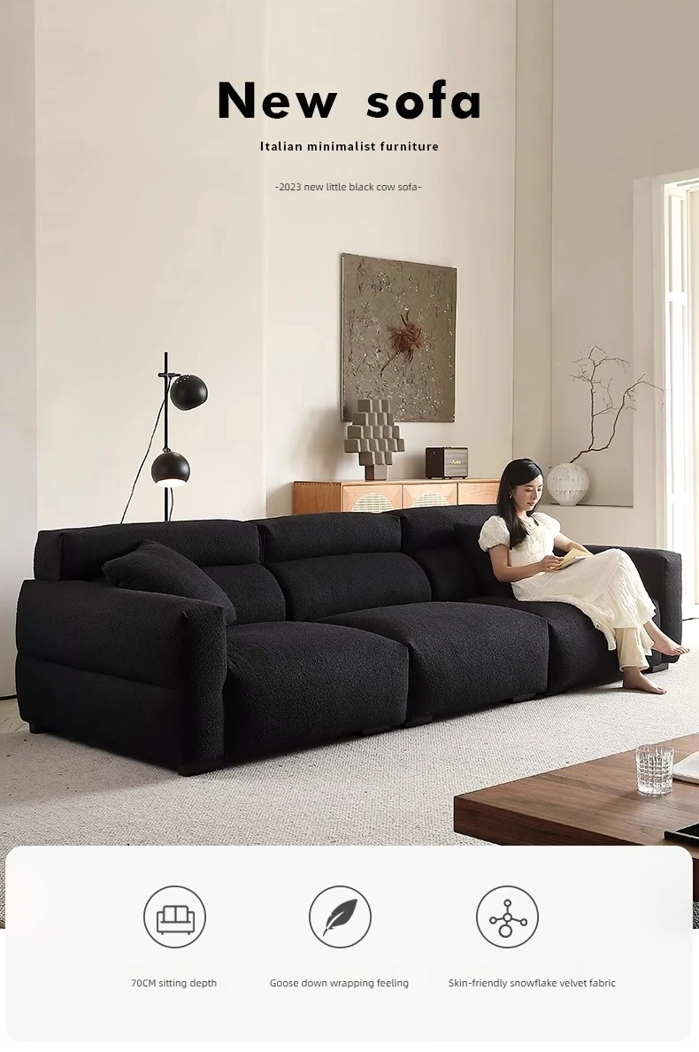 Italian Minimalist Small Black Cow Sofa Teddy Velvet Simple Modern ...