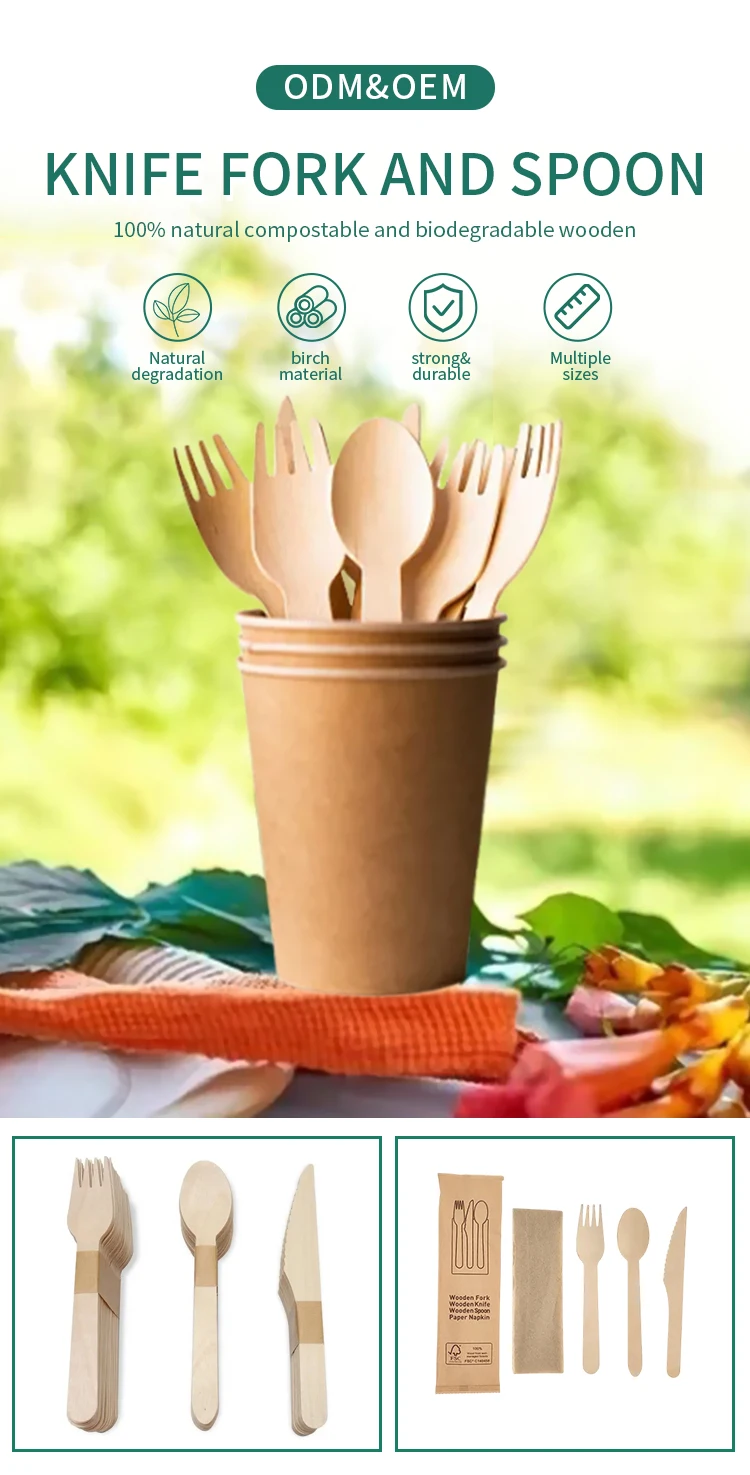 160mm Birch Disposable Wooden Knife Fork And Spoon Set In Kraft Paper Pack - Buy Wooden Knife ...