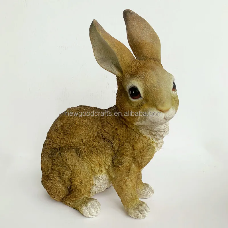 Outdoor Folk Art Garden Sculpture Sitting Rabbit Statues Resin Material ...