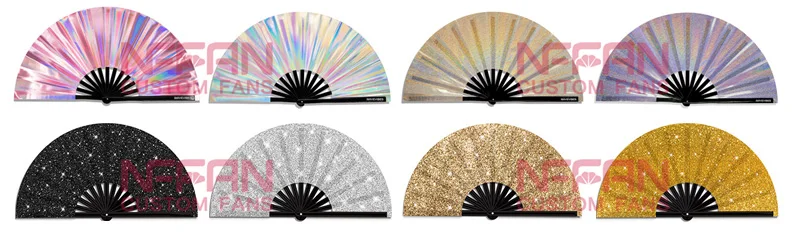 Custom Printed Large Folding Bamboo Rave Hand Fans With Fabric Clack ...