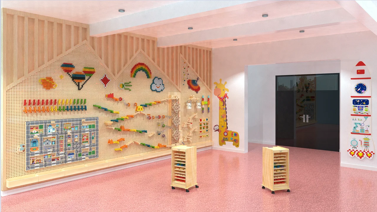 Customized Interactive Wooden Wall Panel Set Kids Educational Toys For ...