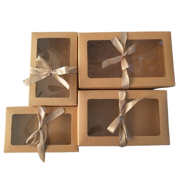 Custom Recycle Foldable Brown Kraft Paper Cardboard Gift Box with Window